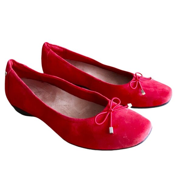 Clarks | Shoes | Clarks Red Suede Candra Flats Bow Preppy Career Shoes ...